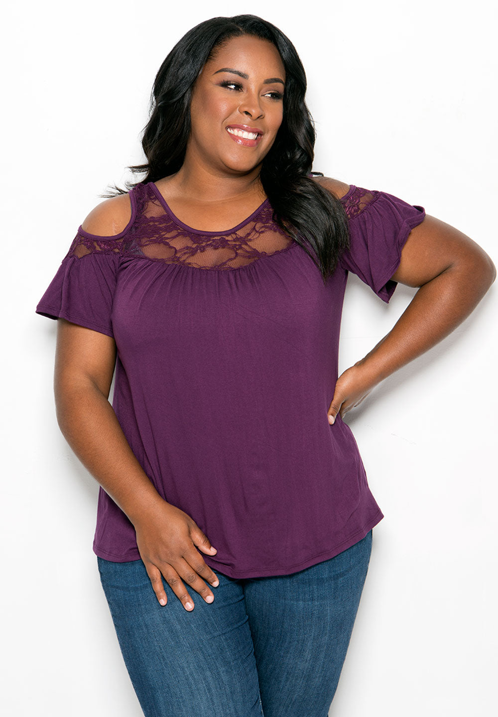Women's Plus Size Tops | Stacy Cold Shoulder Top in Black | SWAK Designs